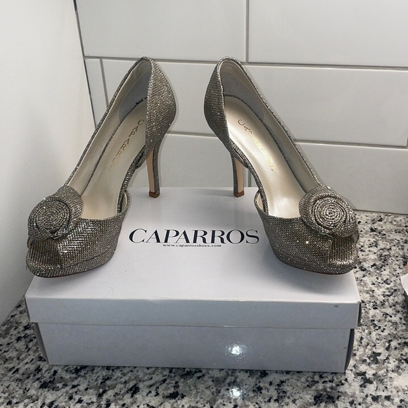 Caparros | Shoes | Vintage Caparros High Heels Sparkly Silver With ...
